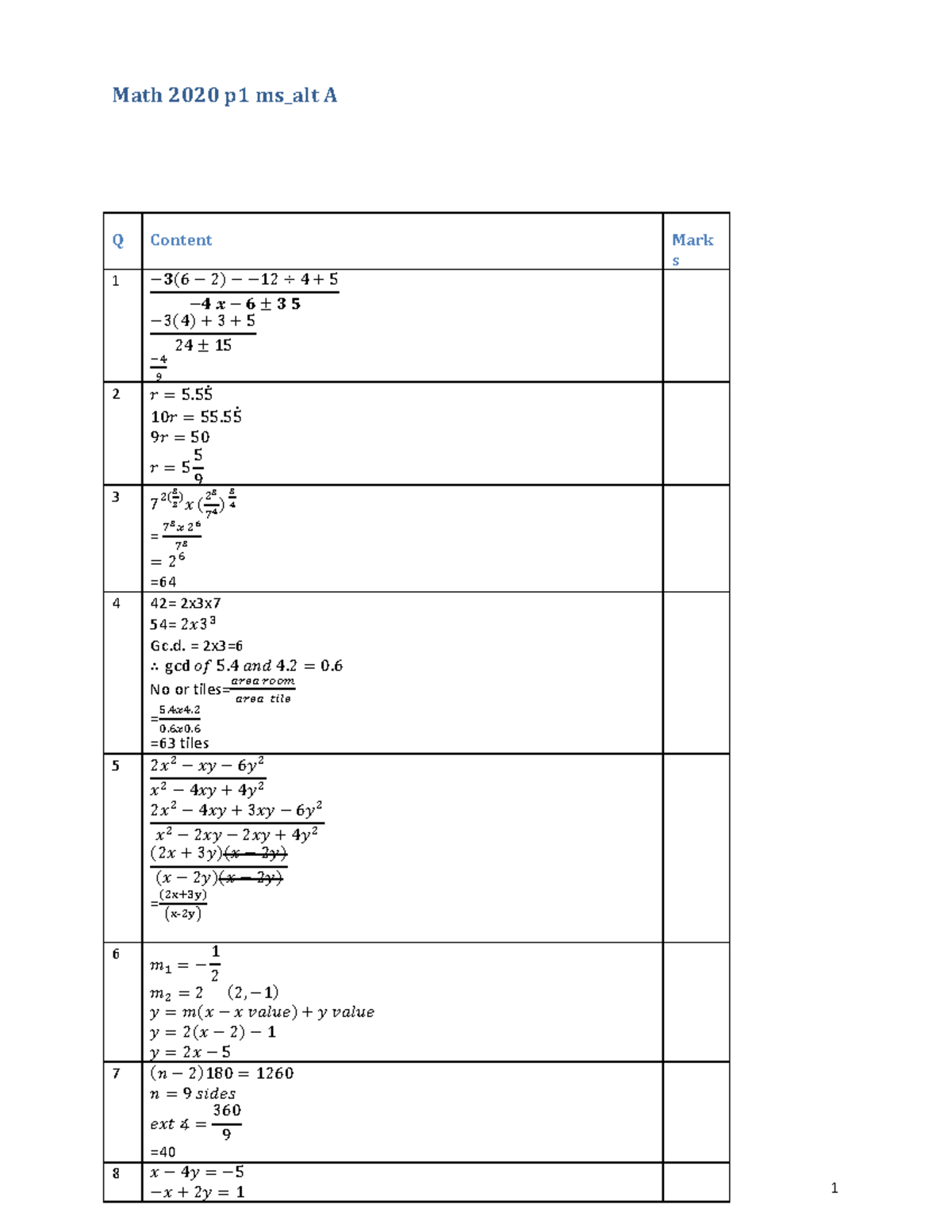 Mathematics Paper 1 Marking Scheme KCSE 2020 Teacher - Math 2020 p1 ms ...