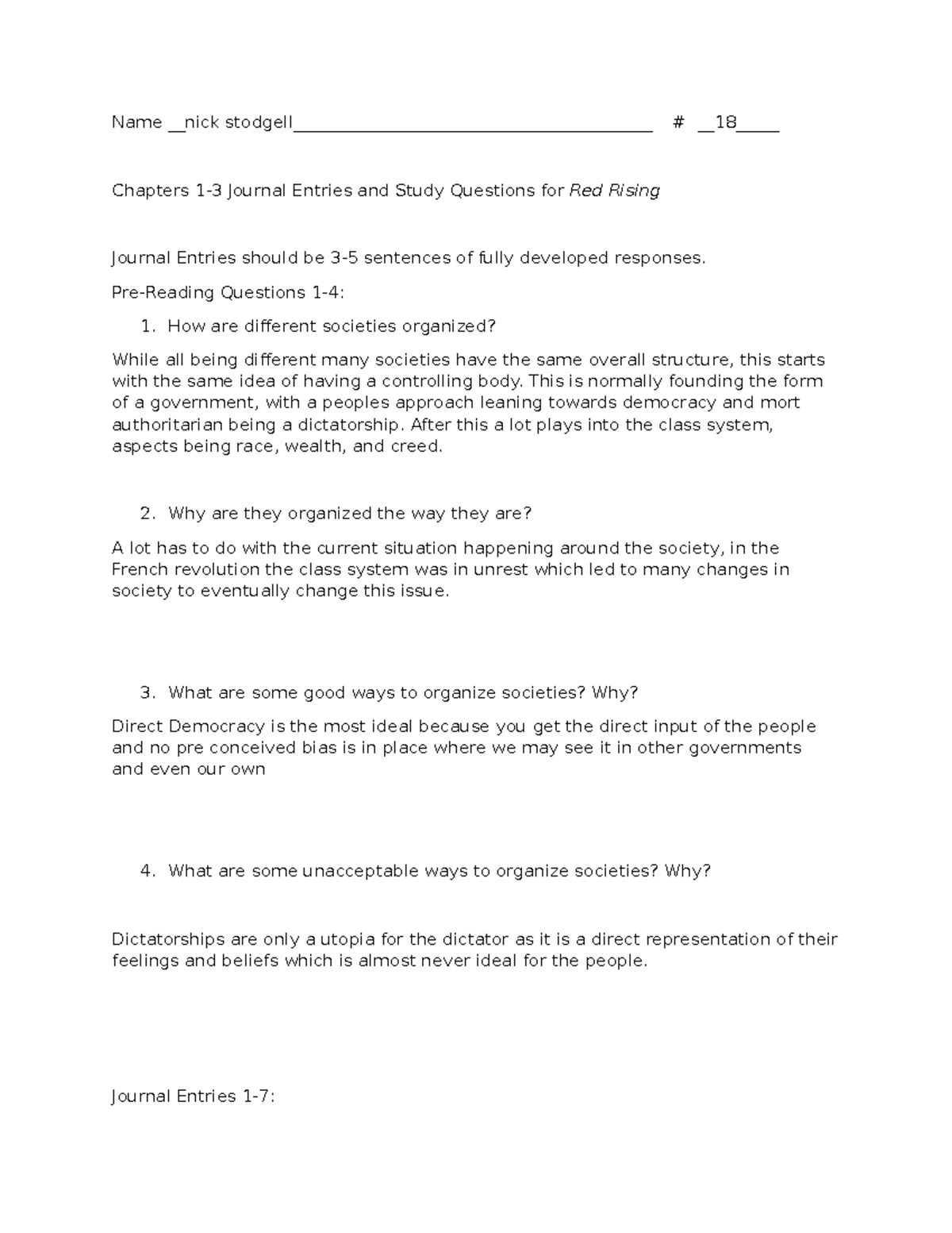 Chapter 1-3 worksheet - Name nick stodgell ...