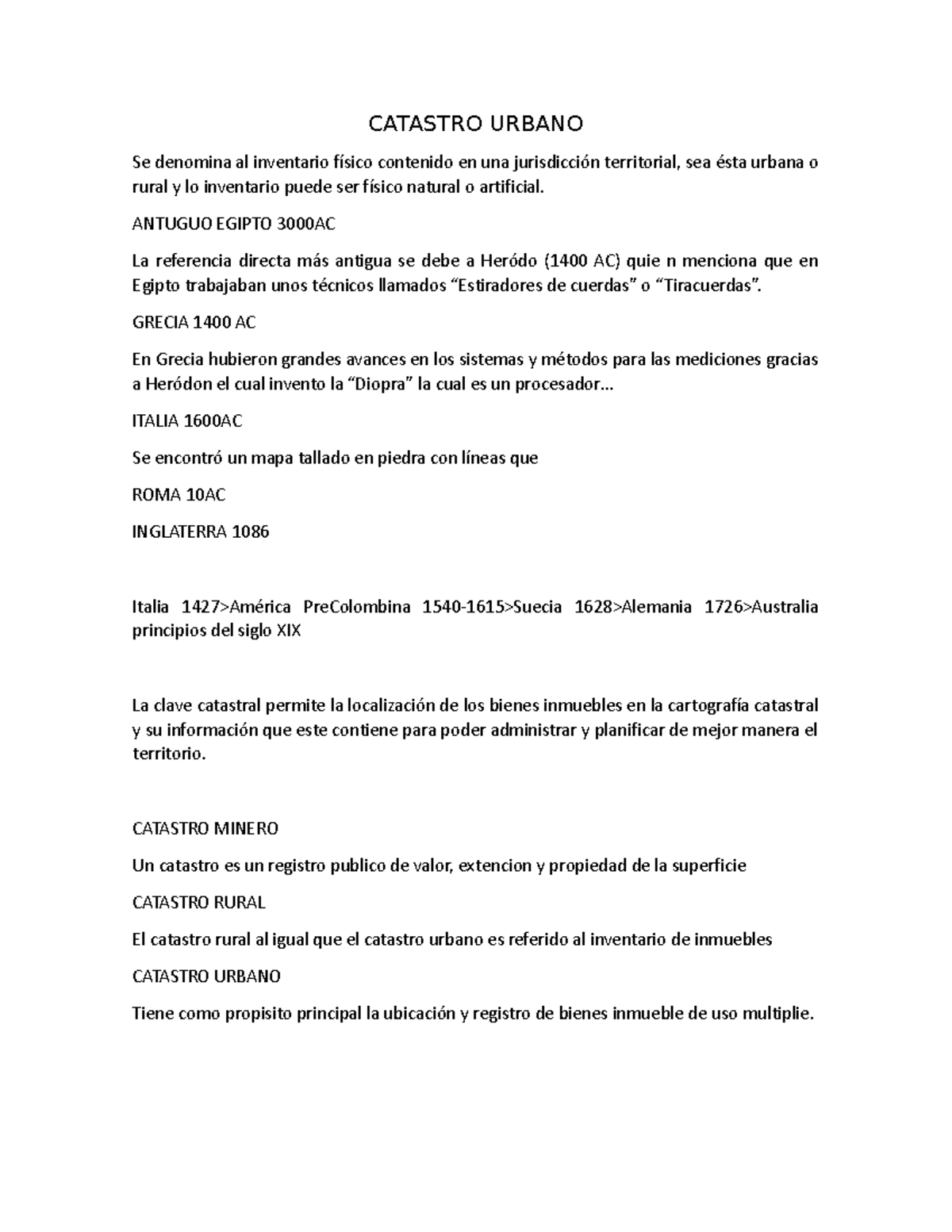 Clase catastro - No se que sea - CATASTRO URBANO Se denomina al ...