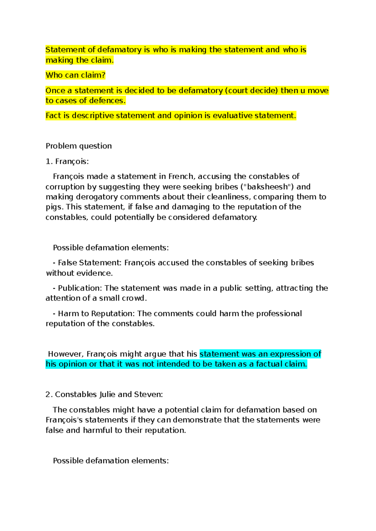 defamation tutorial - Statement of defamatory is who is making the ...