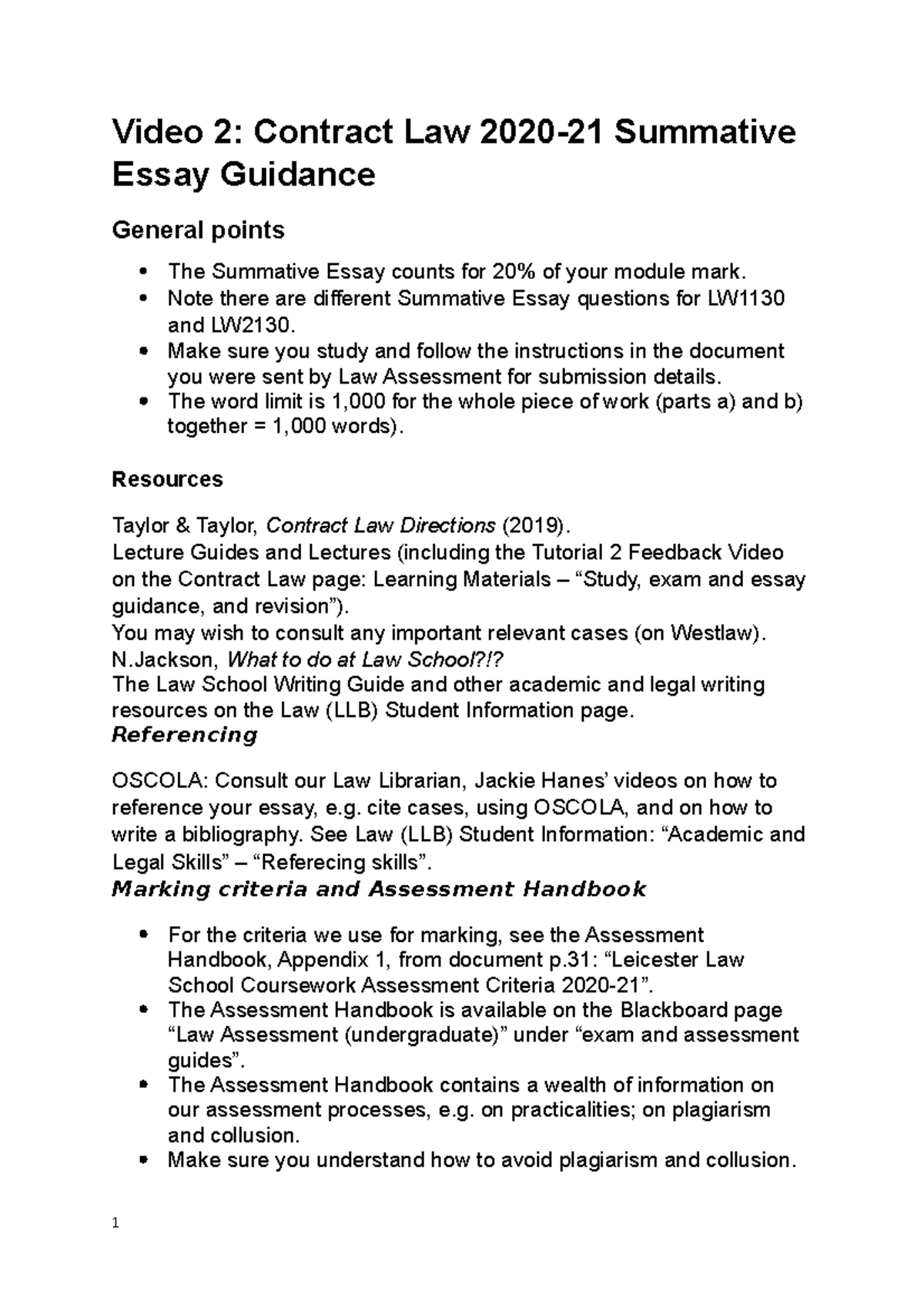 0000 Contract Law 2020-21 Summative Essay Guide - Video 2: Contract Law 2020-21 Summative Essay ...