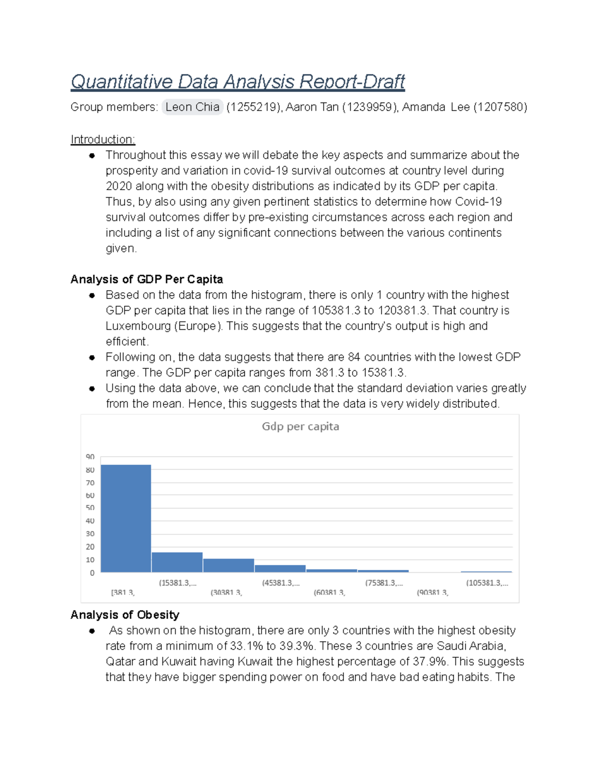 Qm1 assignment (Leon aaron amanda) - Quantitative Data Analysis Report-Draft Group members: Leon ...