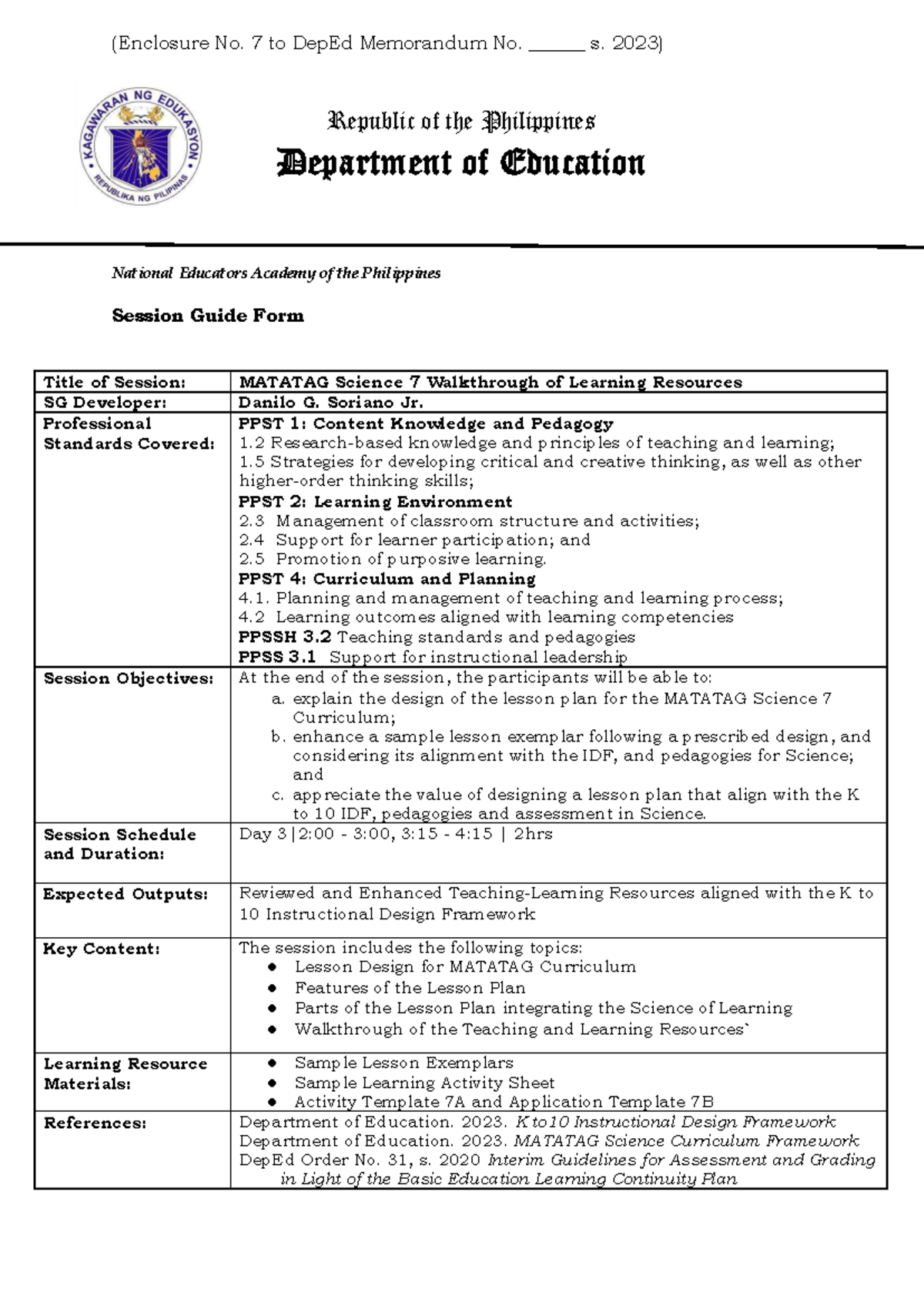 SG Science-7 Session-7B - Republic of the Philippines Department of Education National Educators ...