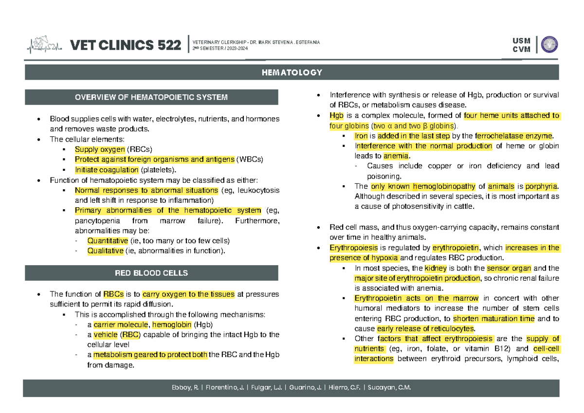 Hematology MSD Vet Manual - C HEMATOLOGY CVM VET CLINICS 522 VETERINARY ...