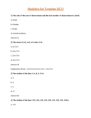 Introduction to Statistics MCQ Questions - Introduction to Statistics Questions Calculate the ...