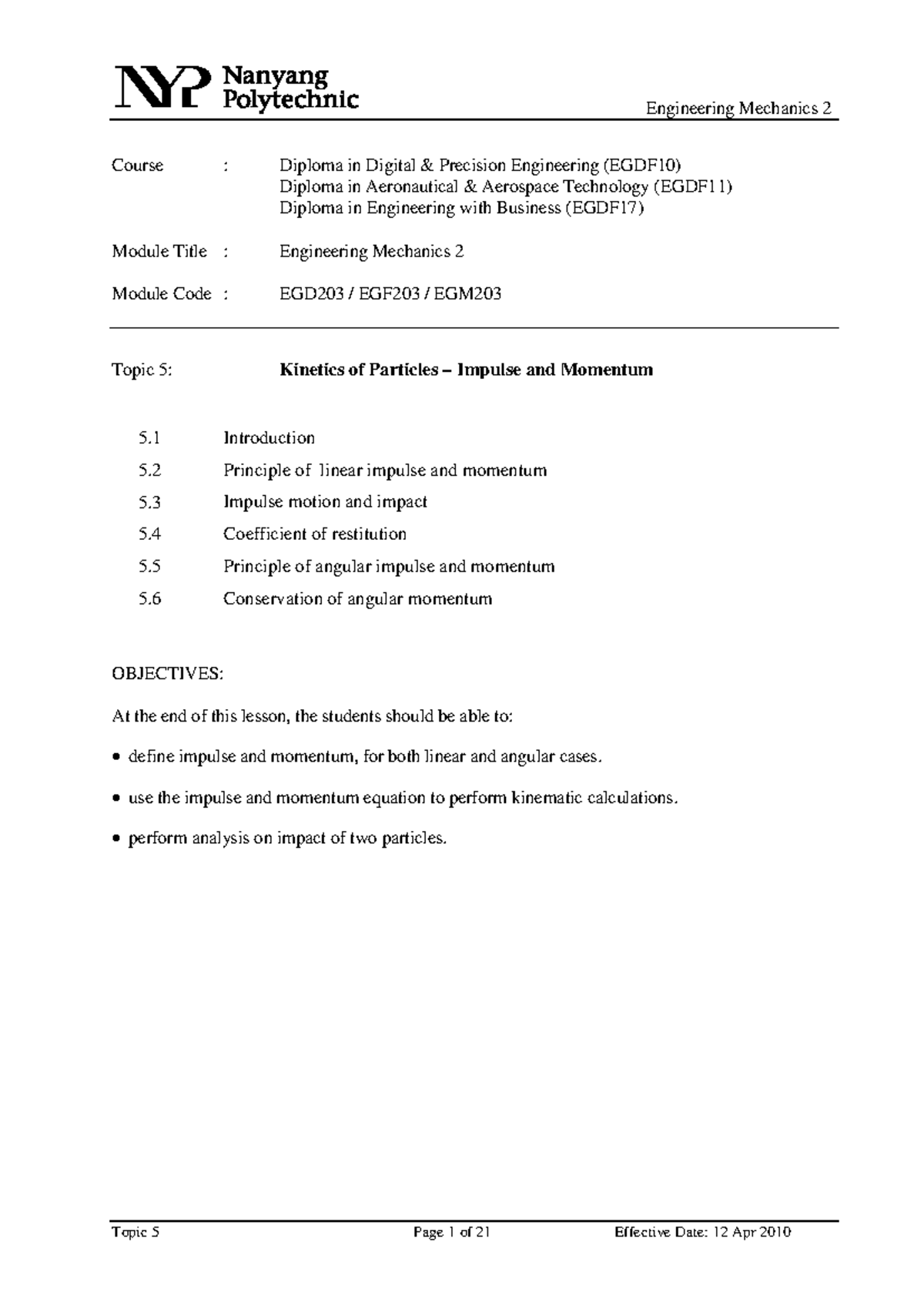 Topic 5 - Course : Module Title : Module Code : Diploma in Digital ...
