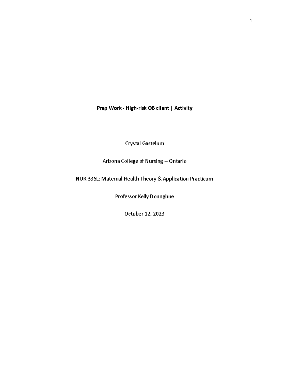 Prep Work - High-risk OB client Activity - Prep Work - High-risk OB ...