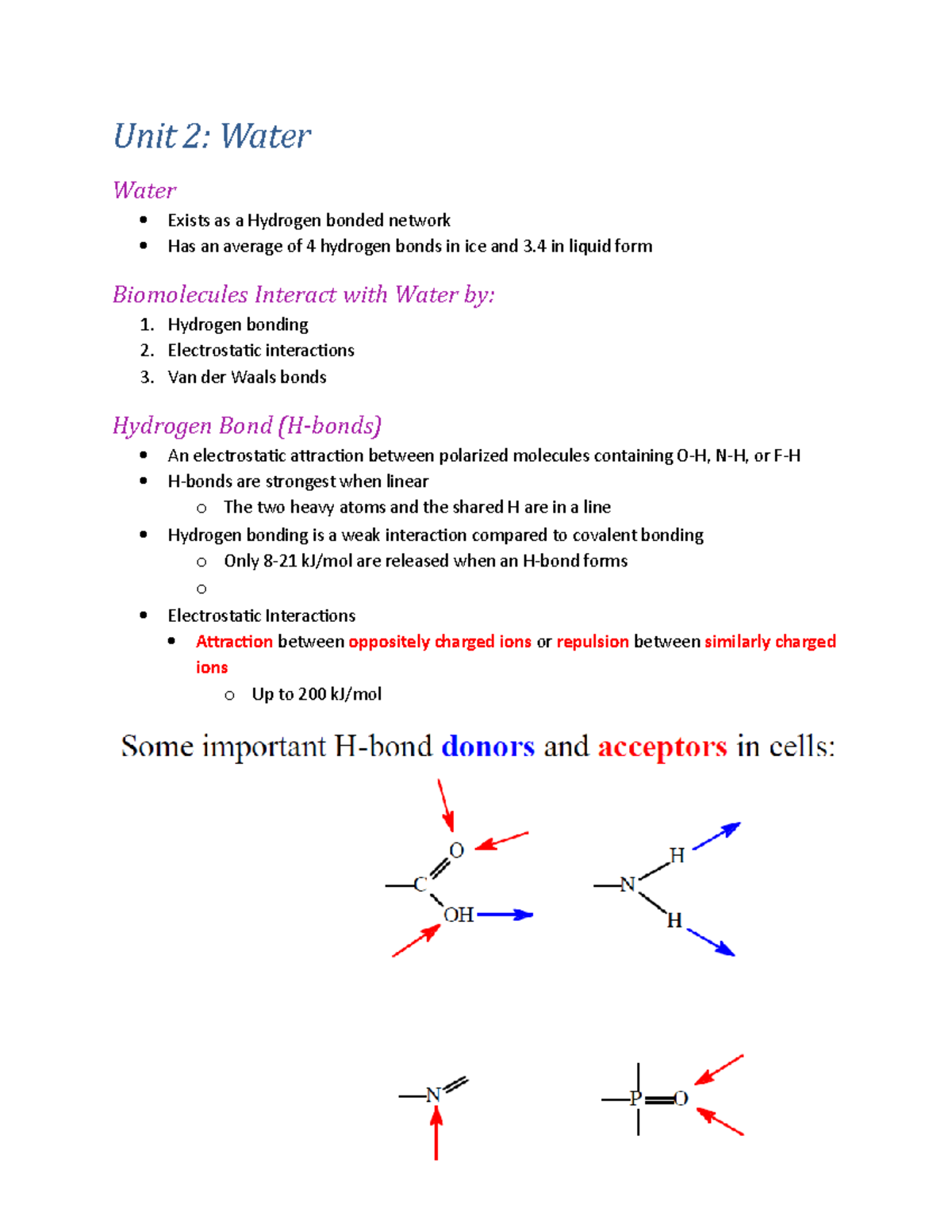 Unit 2 Water - Lecture notes september - Unit 2: Water Water Exists as ...