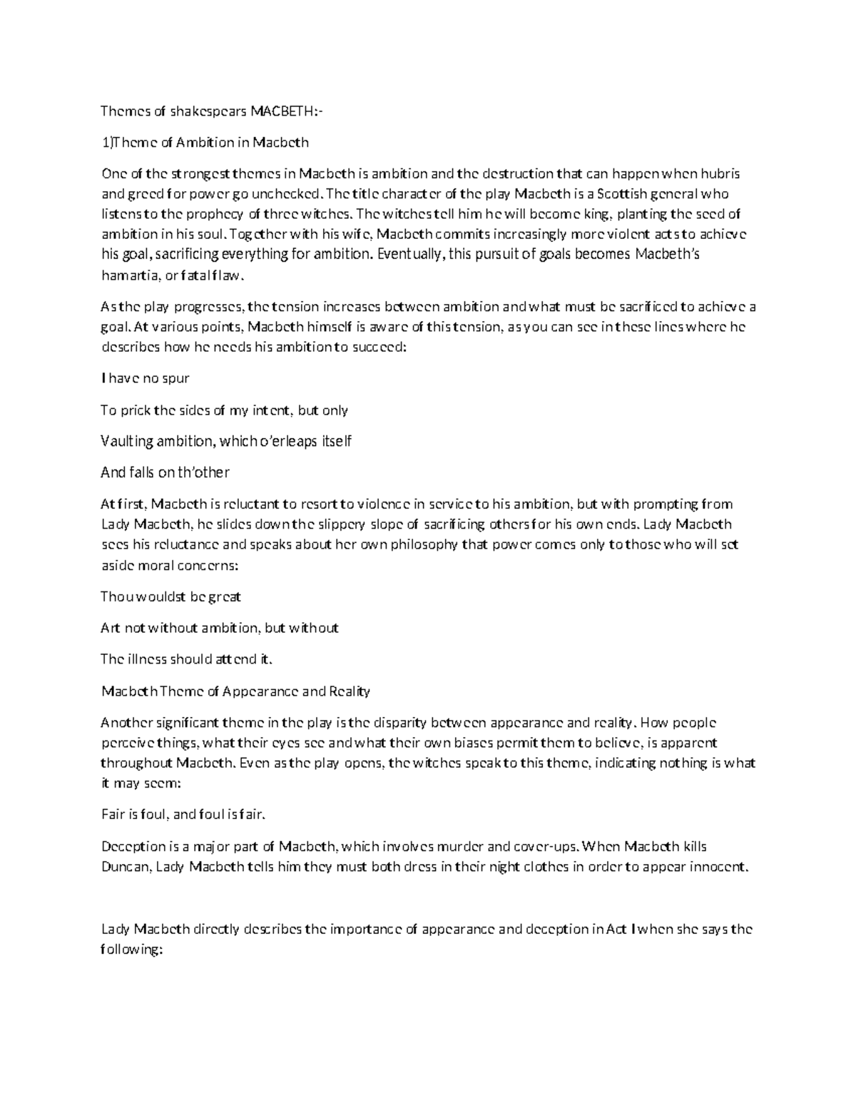 2 - Plot - Themes of shakespears MACBETH:- 1)Theme of Ambition in ...