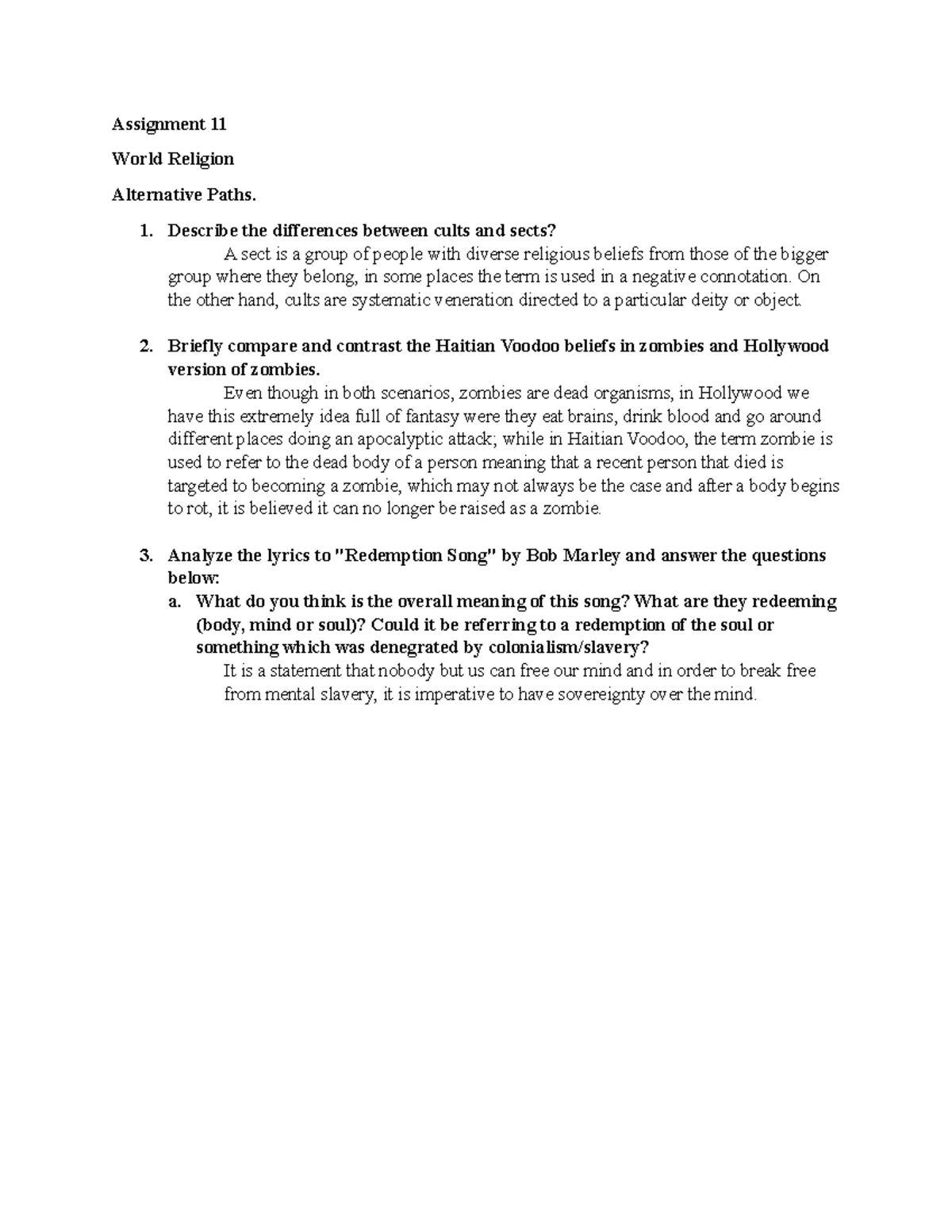 REL Assignment 11 - Assignment 11 World Religion Alternative Paths ...