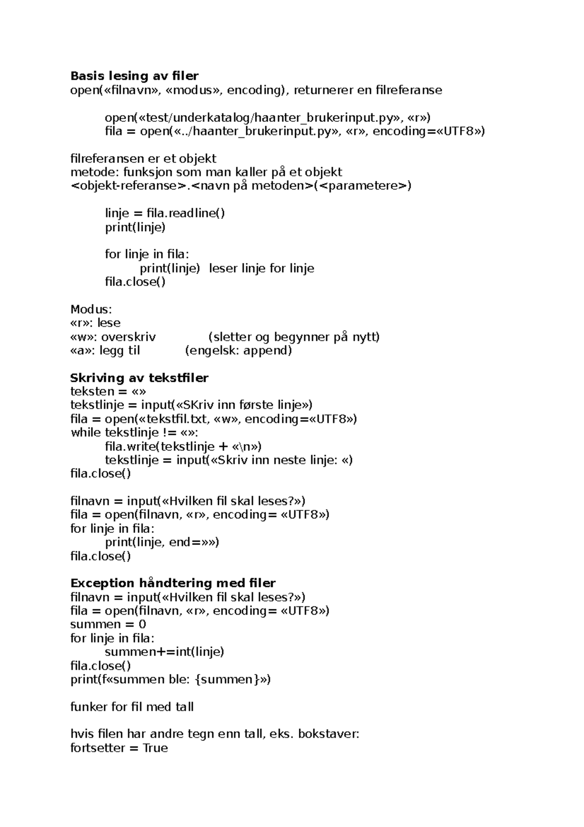 FIlhåndtering med python - Basis lesing av filer open(«filnavn», «modus ...
