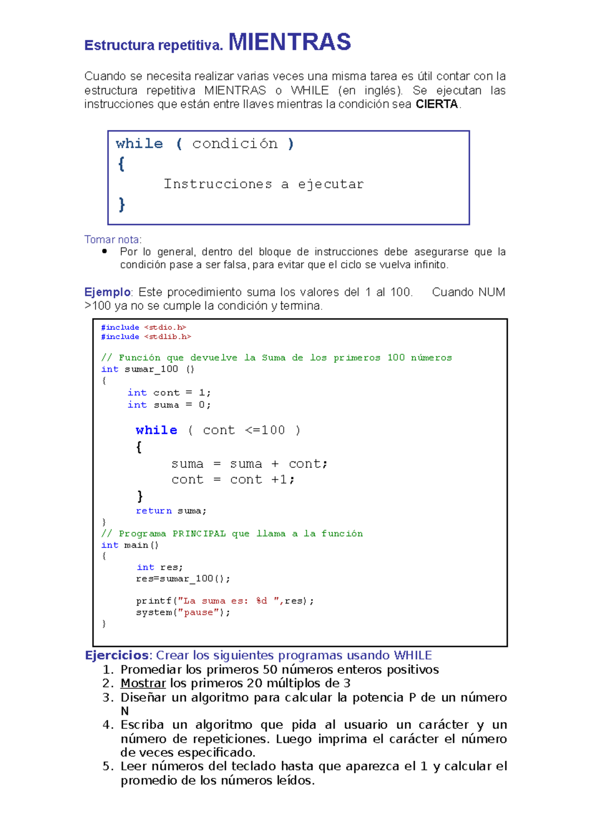 Estructuras repetitivas While I - Estructura repetitiva. MIENTRAS ...