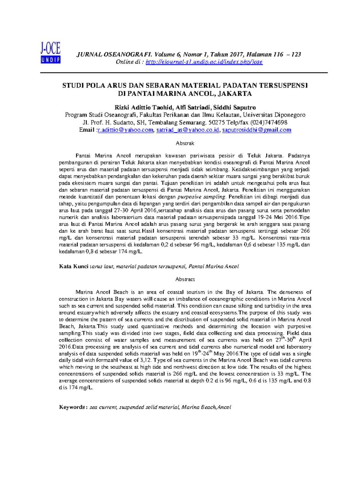 16162 32910 1 SM - jurnal oseanografi arus ekman - JURNAL OSEANOGRAFI ...