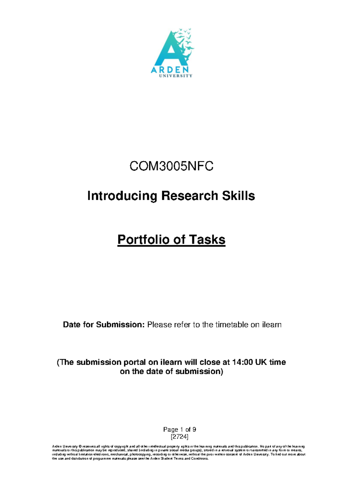 COM3005NFC Introducing Research Skills [2724] - Page 1 of 9 [2724 ...