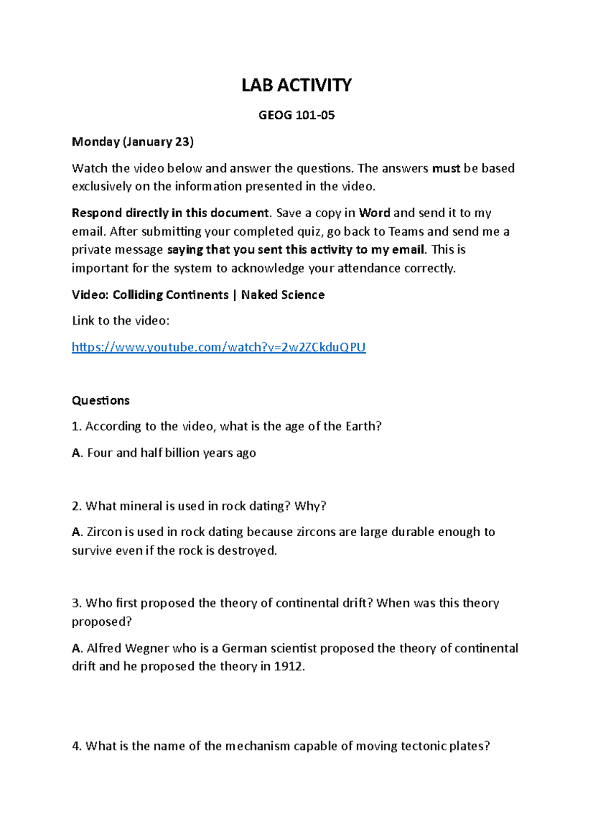 Week3 Labactivitygeog 101051 - LAB ACTIVITY GEOG 101- Monday (January 23) Watch the video below ...