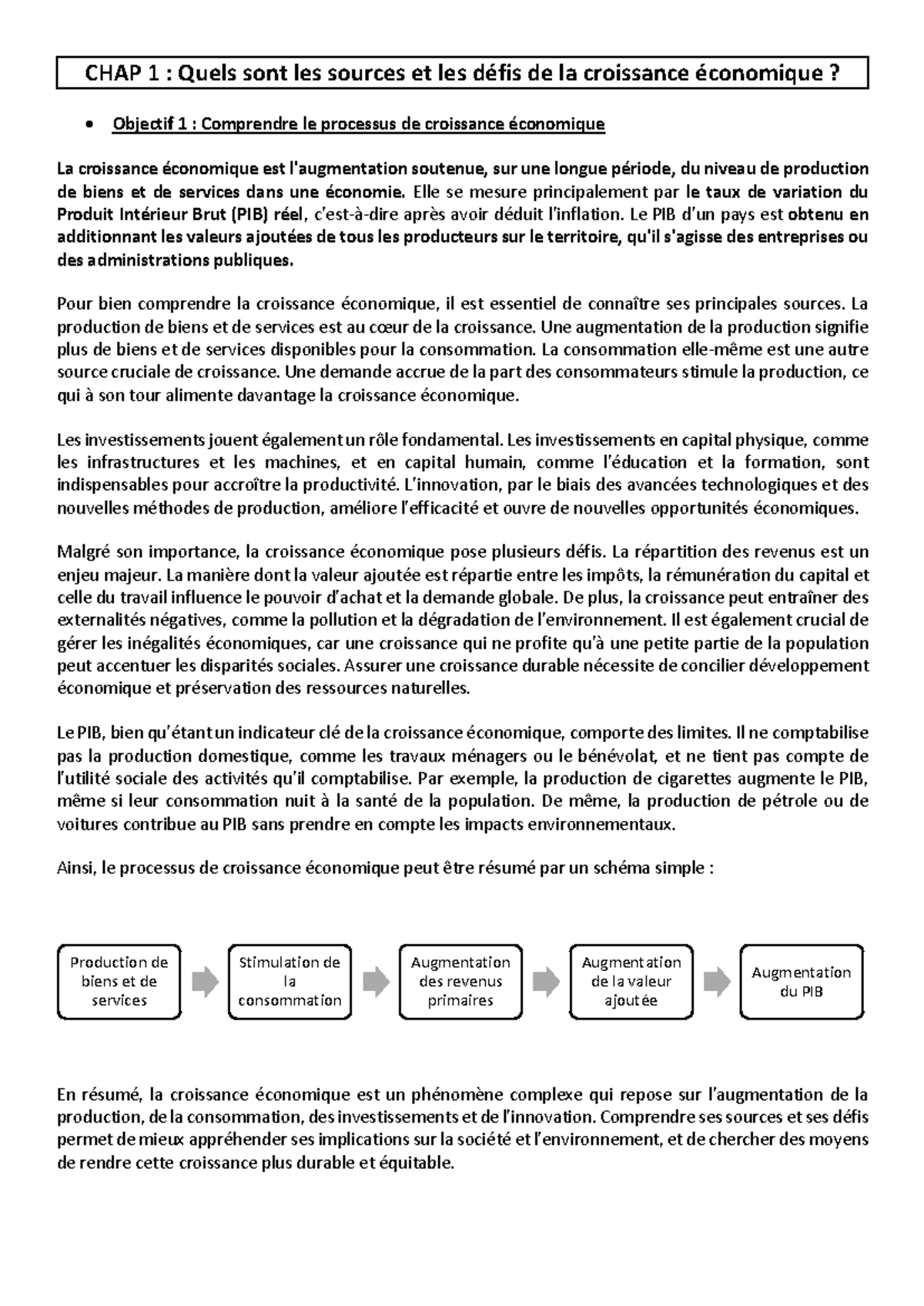 CHAP 1 - Quels sont les sources et les défis de la croissance économique - Elle se mesure - Studocu