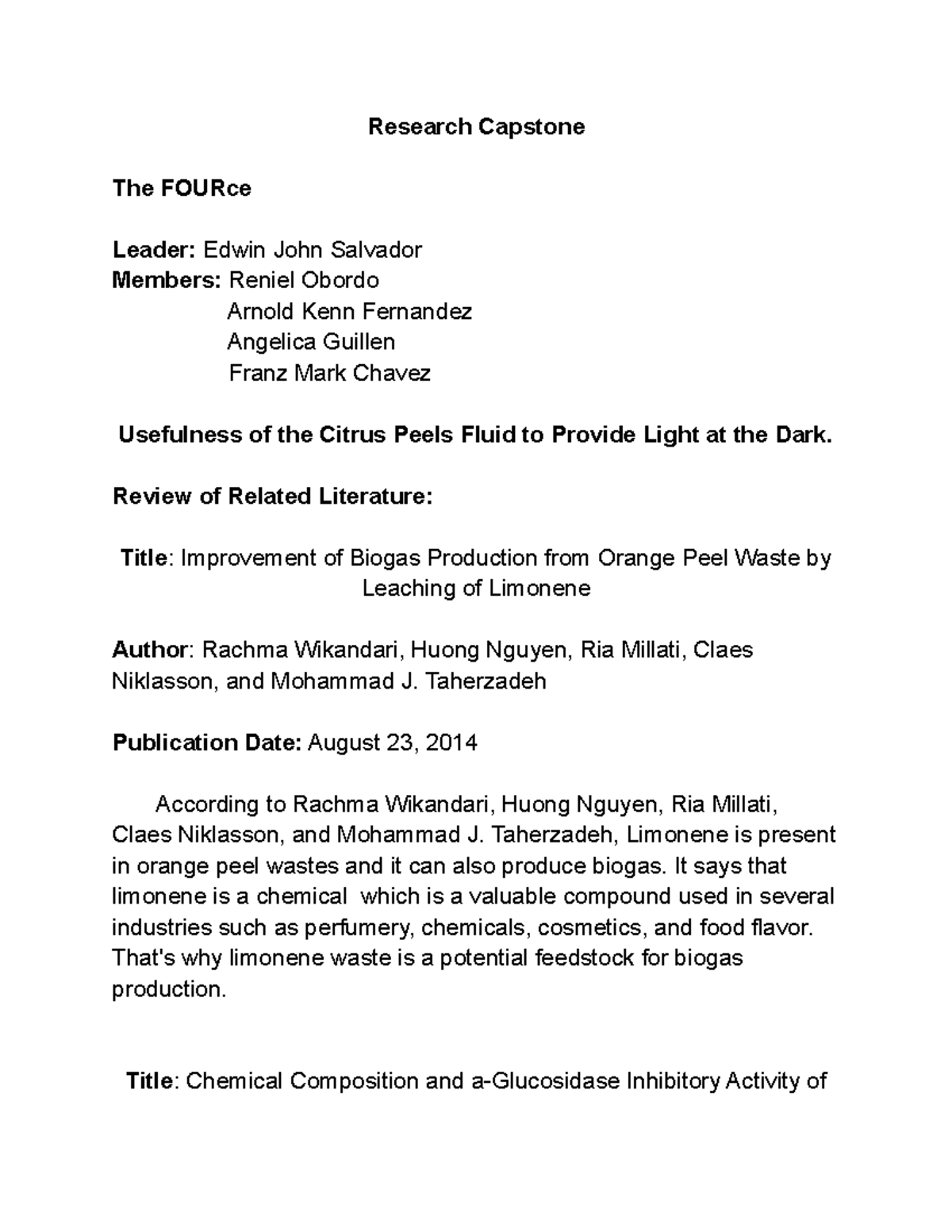 RRL Capstone - feafadfa - Research Capstone The FOURce Leader: Edwin ...