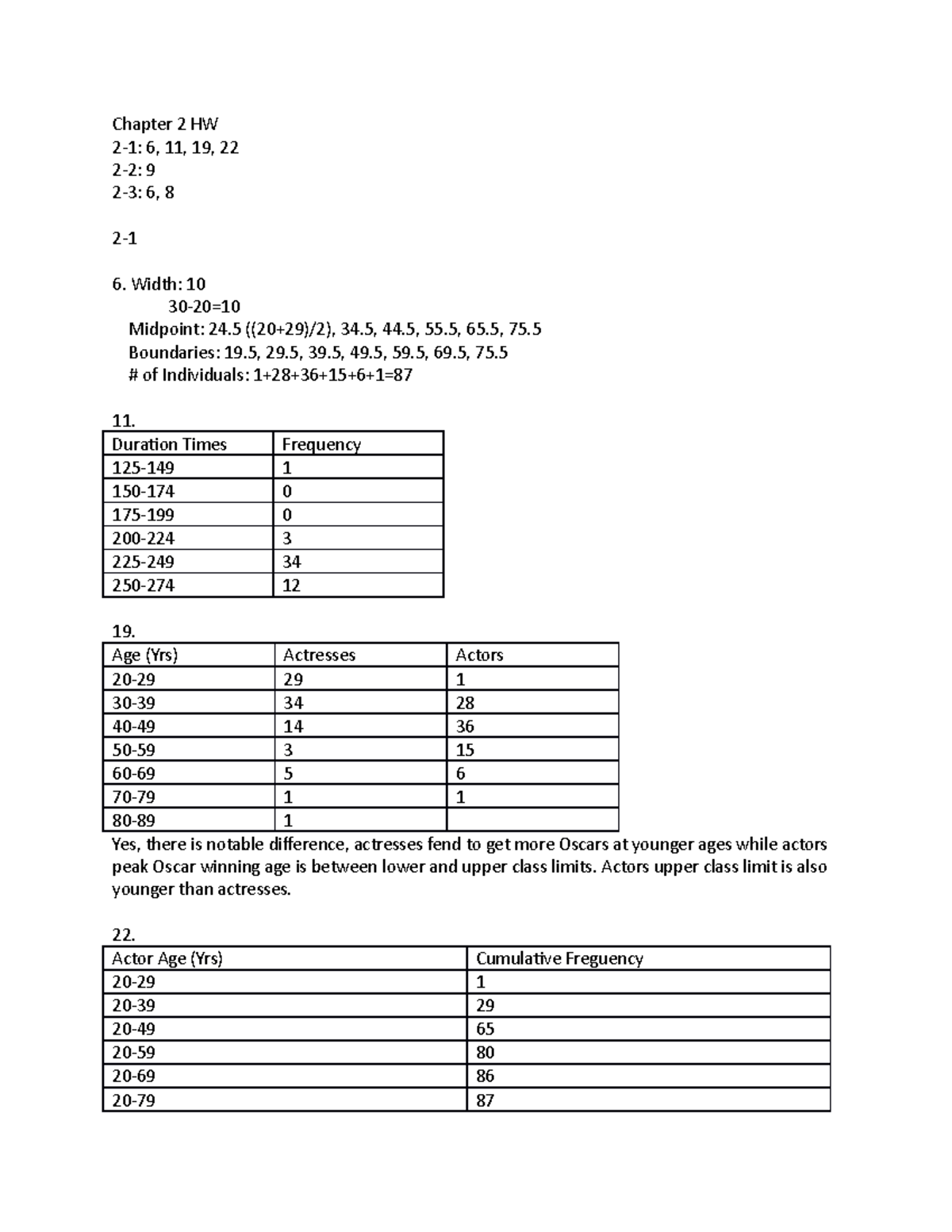 Ch 2 HW Chapter 2 Math Homework Answers Chapter 2 HW 2 1 6 11 19