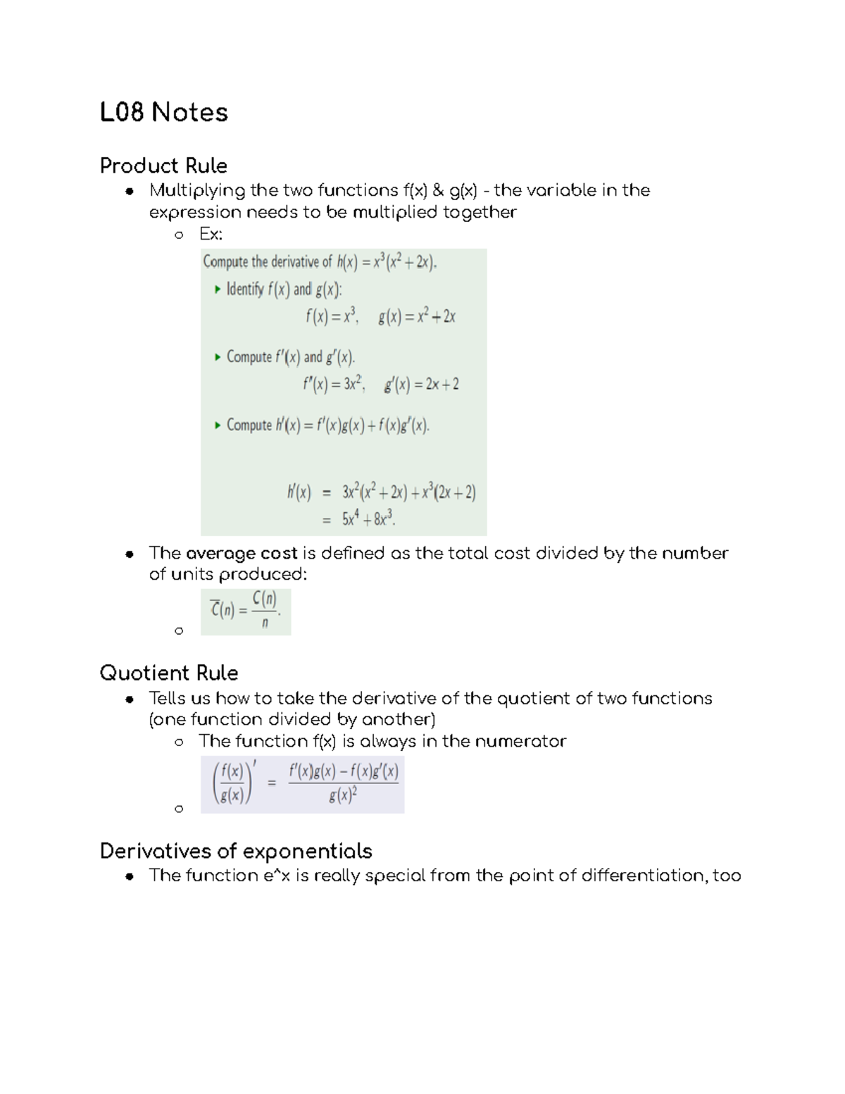 Product Rule - L08 Notes Product Rule Multiplying the two functions f(x ...