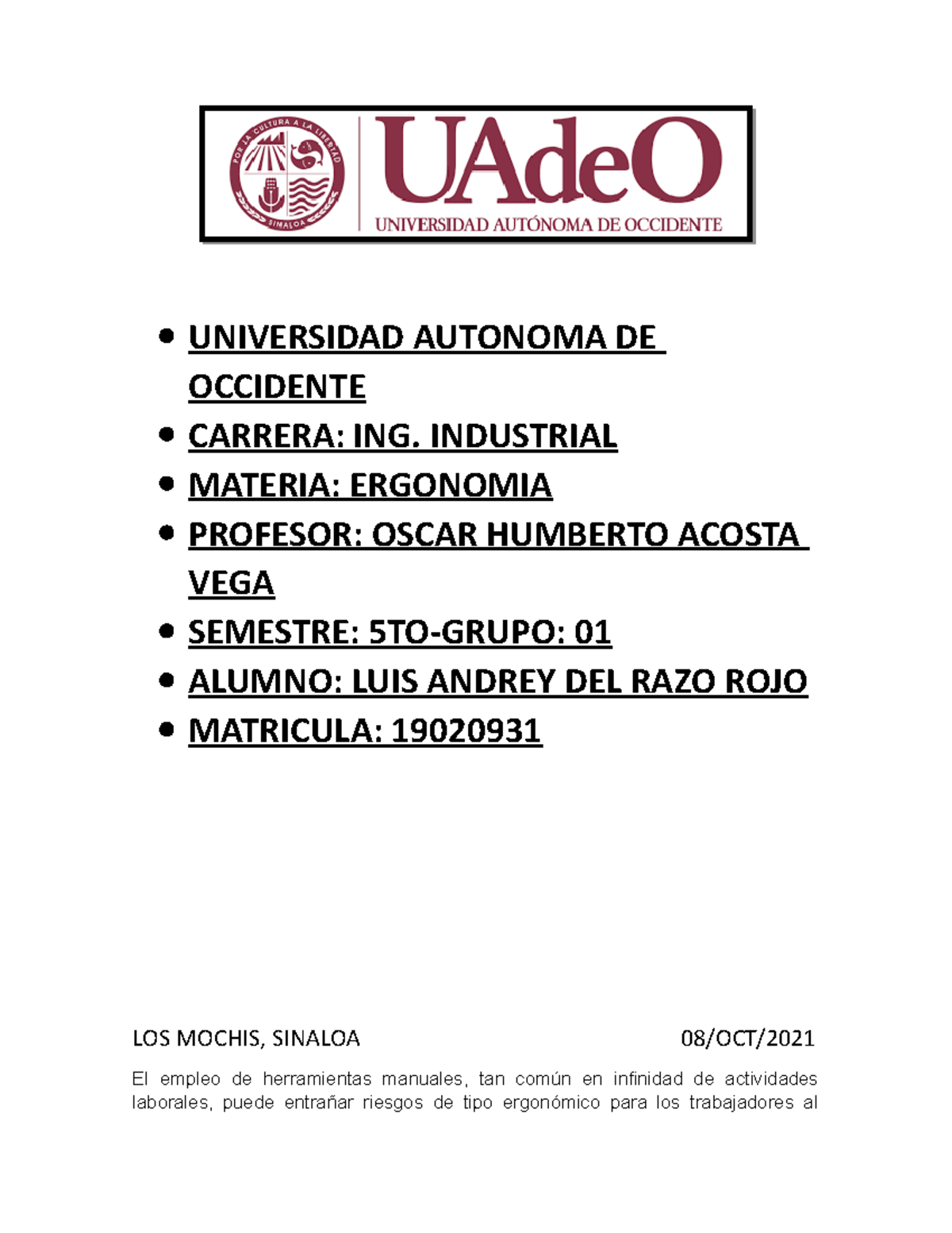 Herramientas Manuales y de Poder - Inocuidad Alimentaria - UAS - Studocu