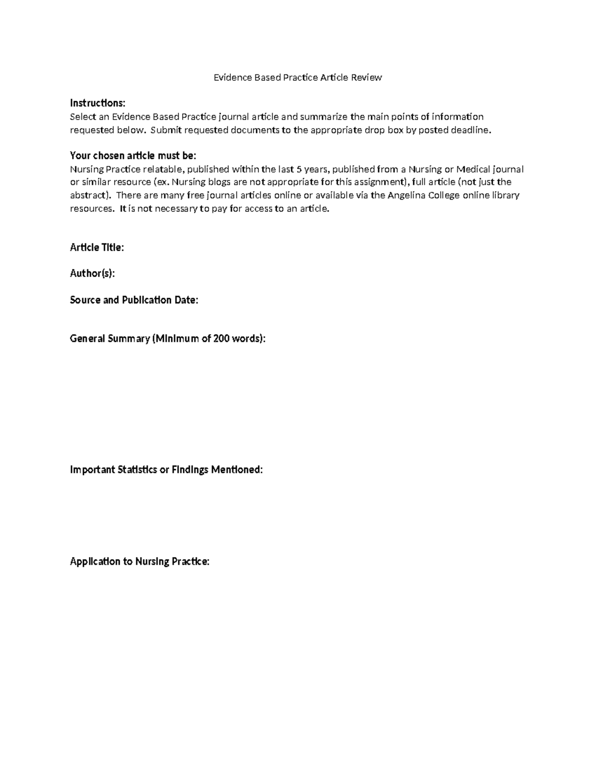 Evidence Based Practice Article Review - Evidence Based Practice ...