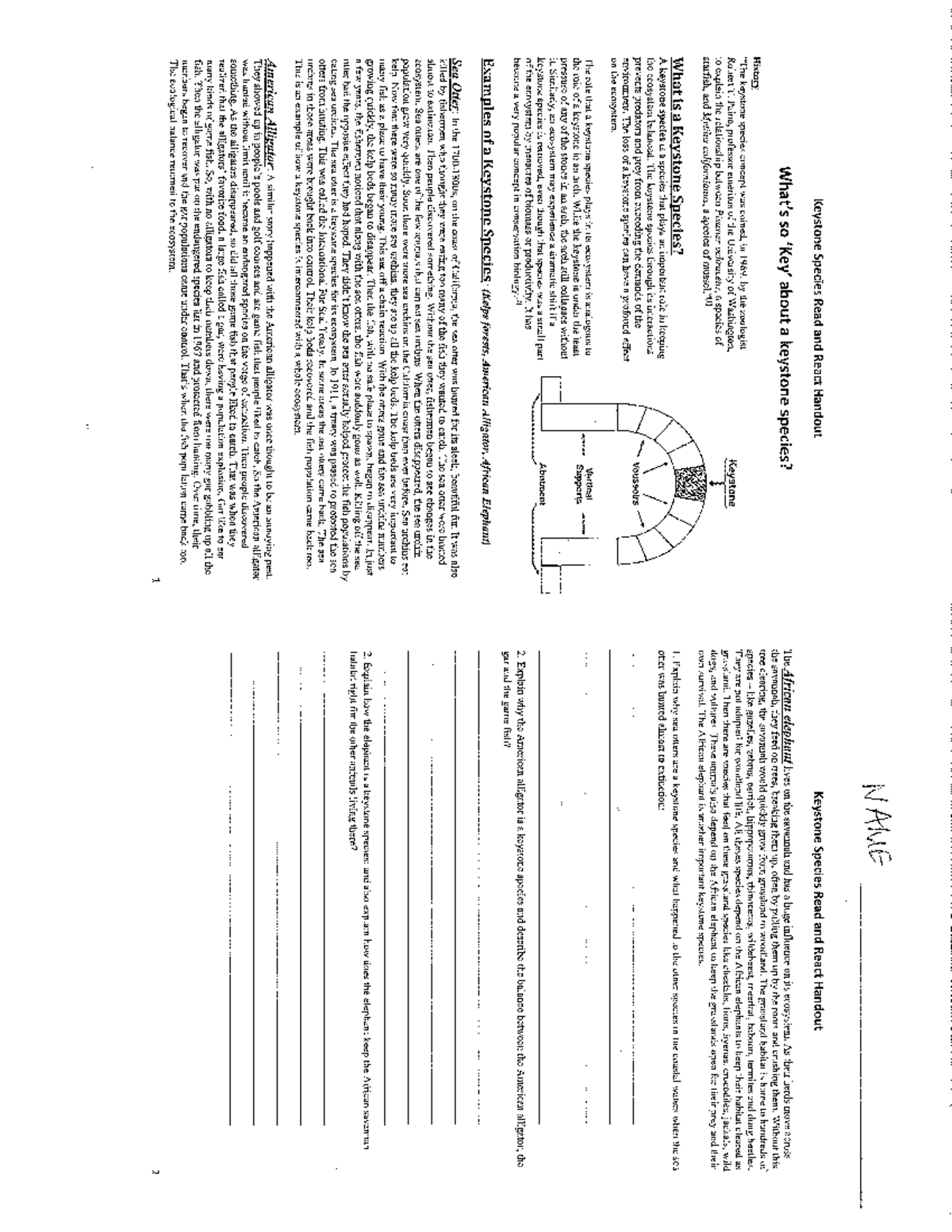 Keystone Reading Worksheet - N AME Keystone Species Read and React ...