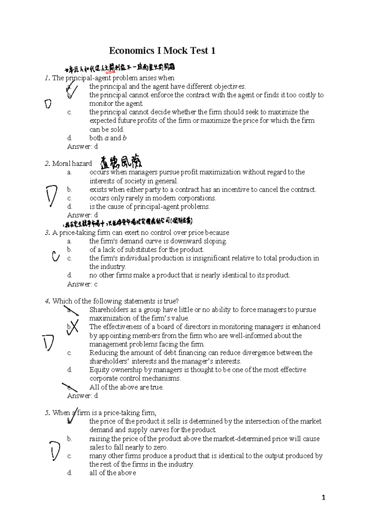 Eco Mock test 1 copy - Mock test - Economics I Mock Test 1 The ...