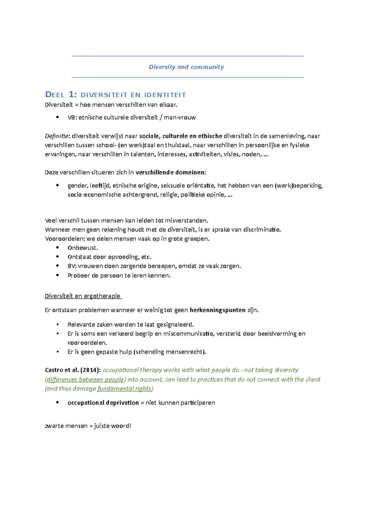 Diversity and community samenvatting - Diversity and community DEEL 1: DIVERSITEIT EN IDENTITEIT ...