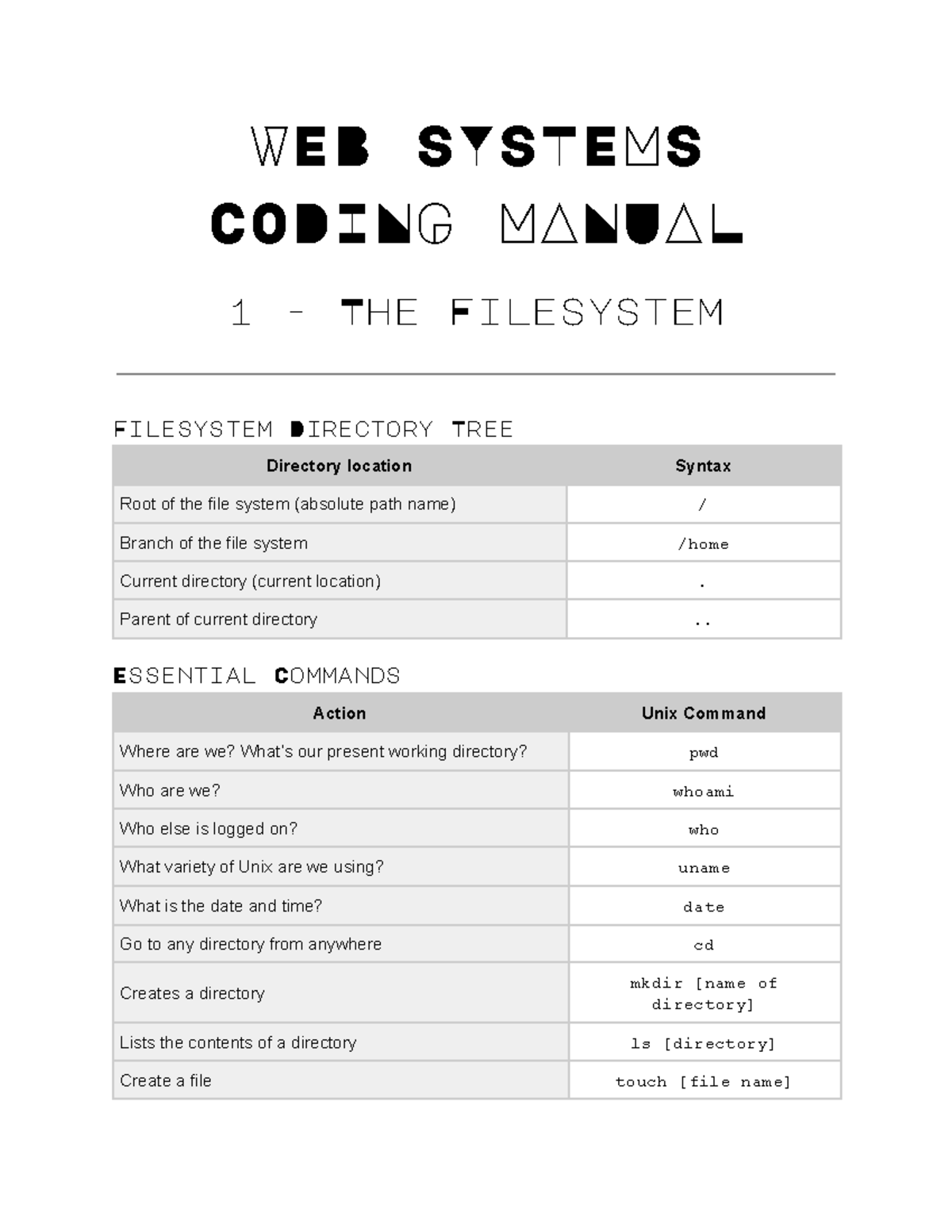 Web Systems - Coding Manual - WEB SYSTEMS CODING MANUAL 1 - The ...