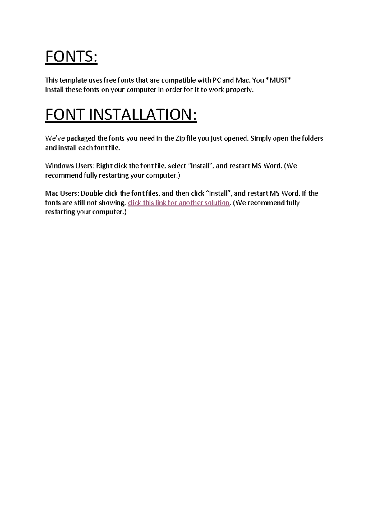 Read Me (Font Installation) - FONTS: This template uses free fonts that ...