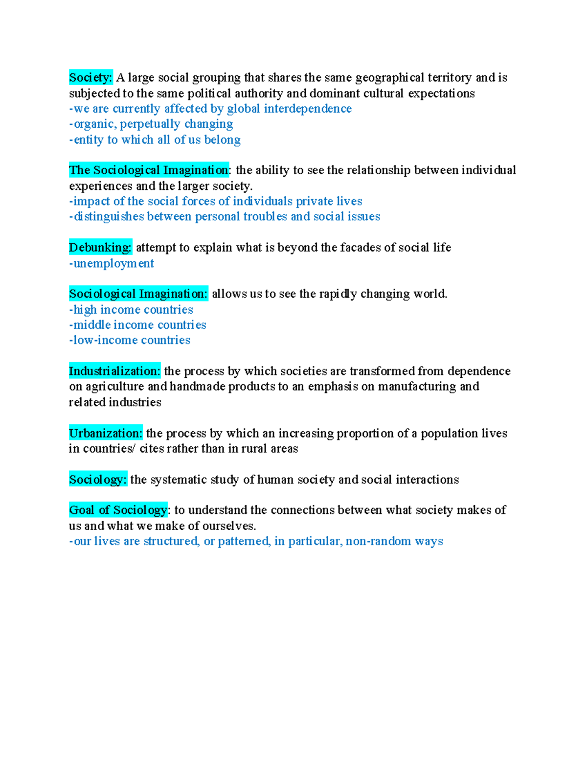 Unit 1 sociology - Miho Iwata, Unit 1 Notes - Society: A large social ...