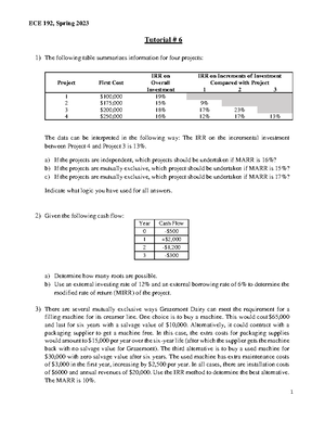Problem Set 4 Questions - ECE 192, Spring 2019 1 Problem Set 4 Dunn Manufacturing is considering ...