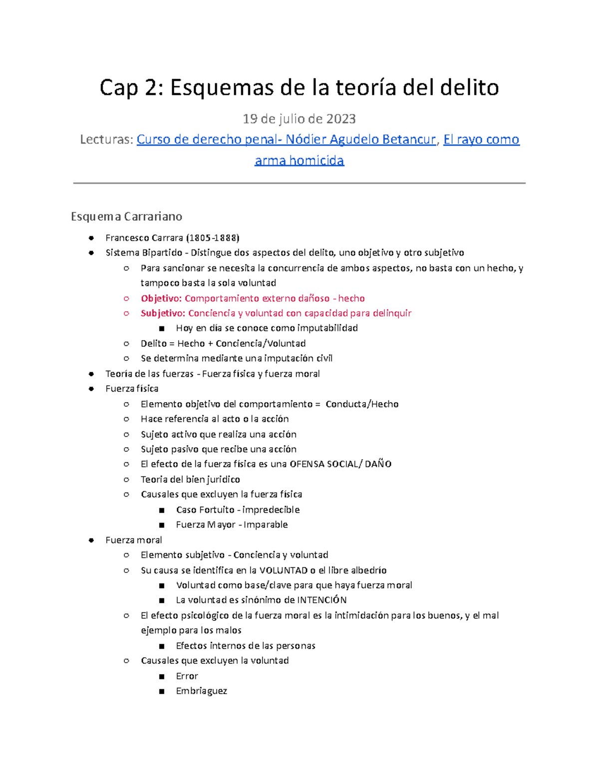 2. Esquemas de la teoria del delito - Cap 2: Esquemas de la teoría del delito 19 de julio de ...
