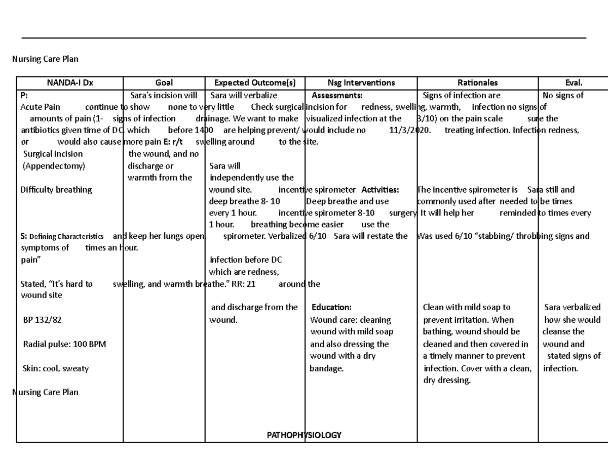 Care Plan Sara Lin 1 - Lecture Notes - Nursing Care Plan NANDA-I Dx ...