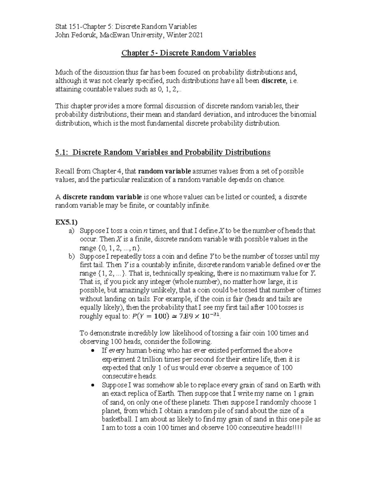 Chapter 5 - John Fedoruk, MacEwan University, Winter 2021 Chapter 5 ...