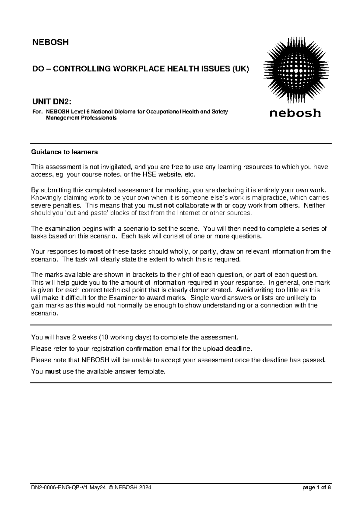 DN2 0006 ENG QP OBE V1 - Exam - Guidance to learners This assessment is ...