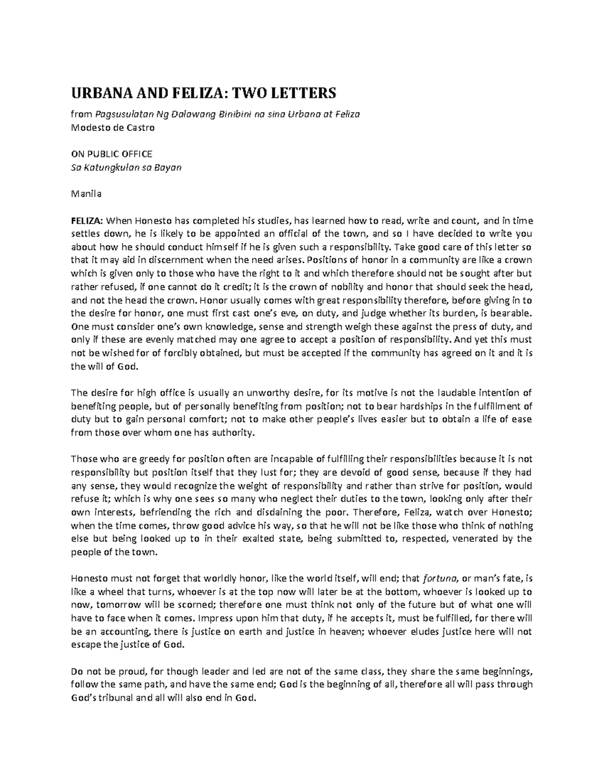 PHIL - LIT Activities for Chapter 2 - URBANA AND FELIZA: TWO LETTERS ...