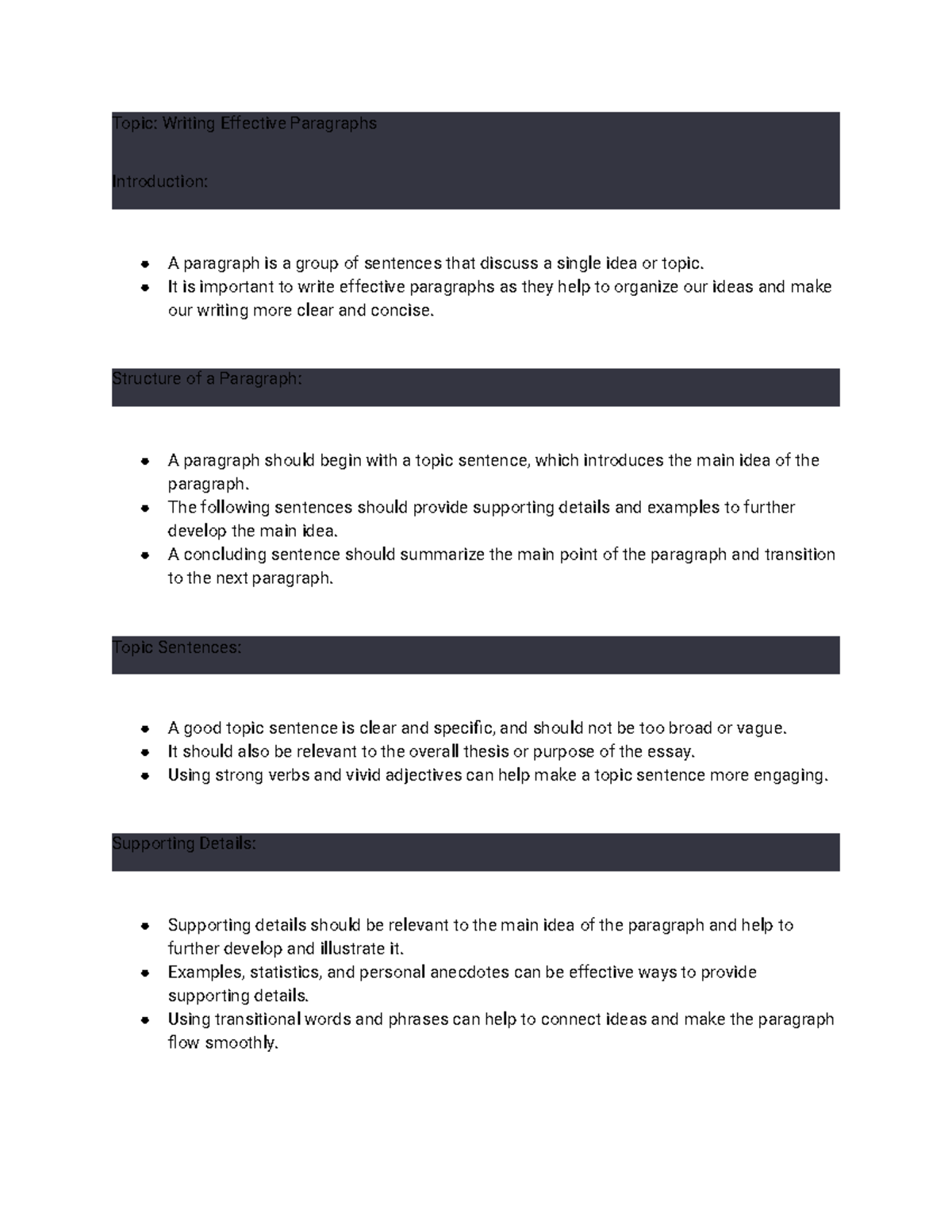 Acar - English Class Notes - Topic: Writing Effective Paragraphs ...