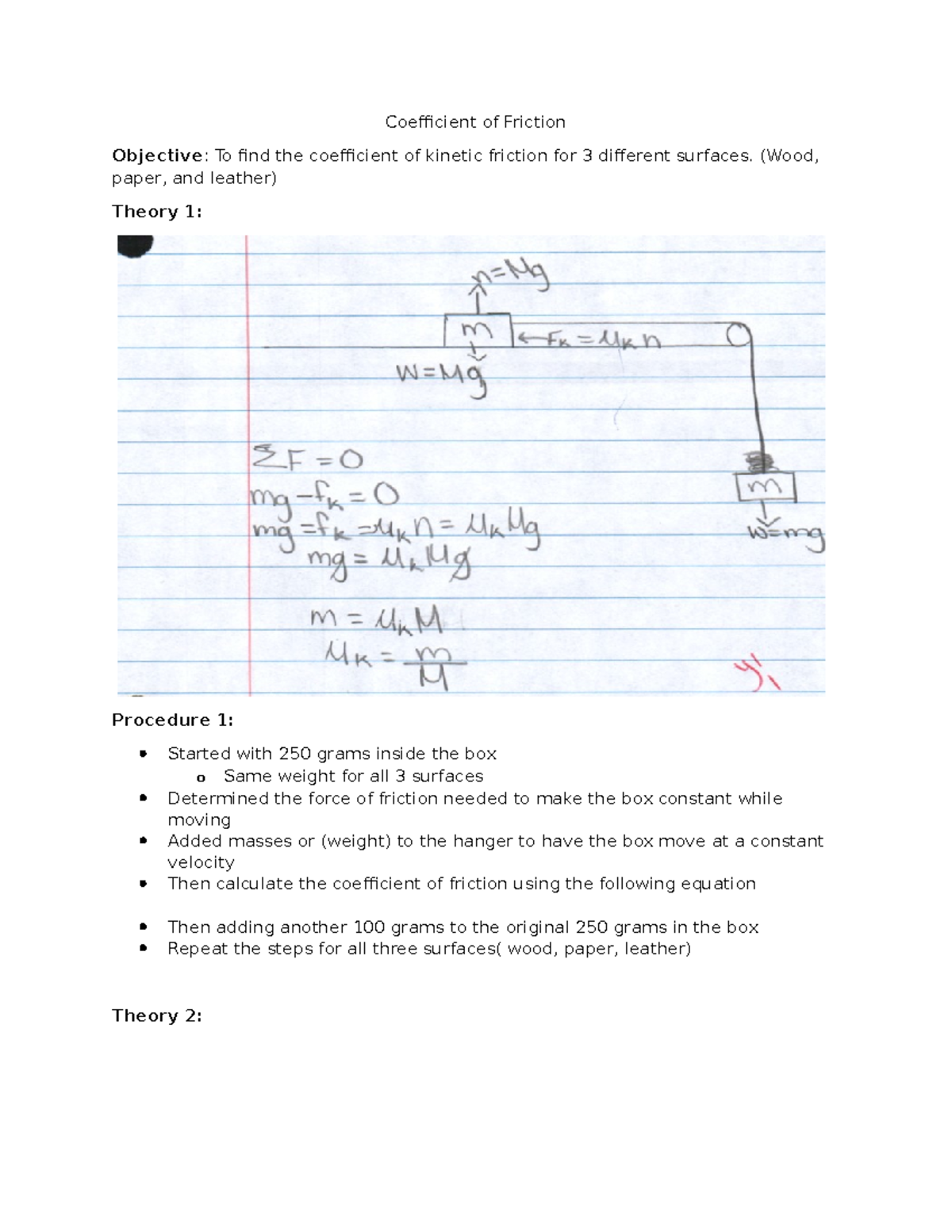 Friction Physics - Coefficient of Friction Objective: To find the ...