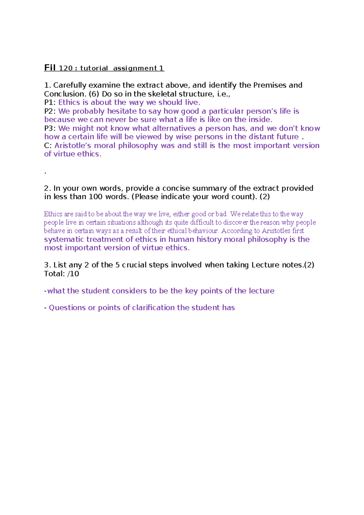 Fil 120 Tutorial Assignment 1 Fil 120 Tutorial Assignment 1 1 