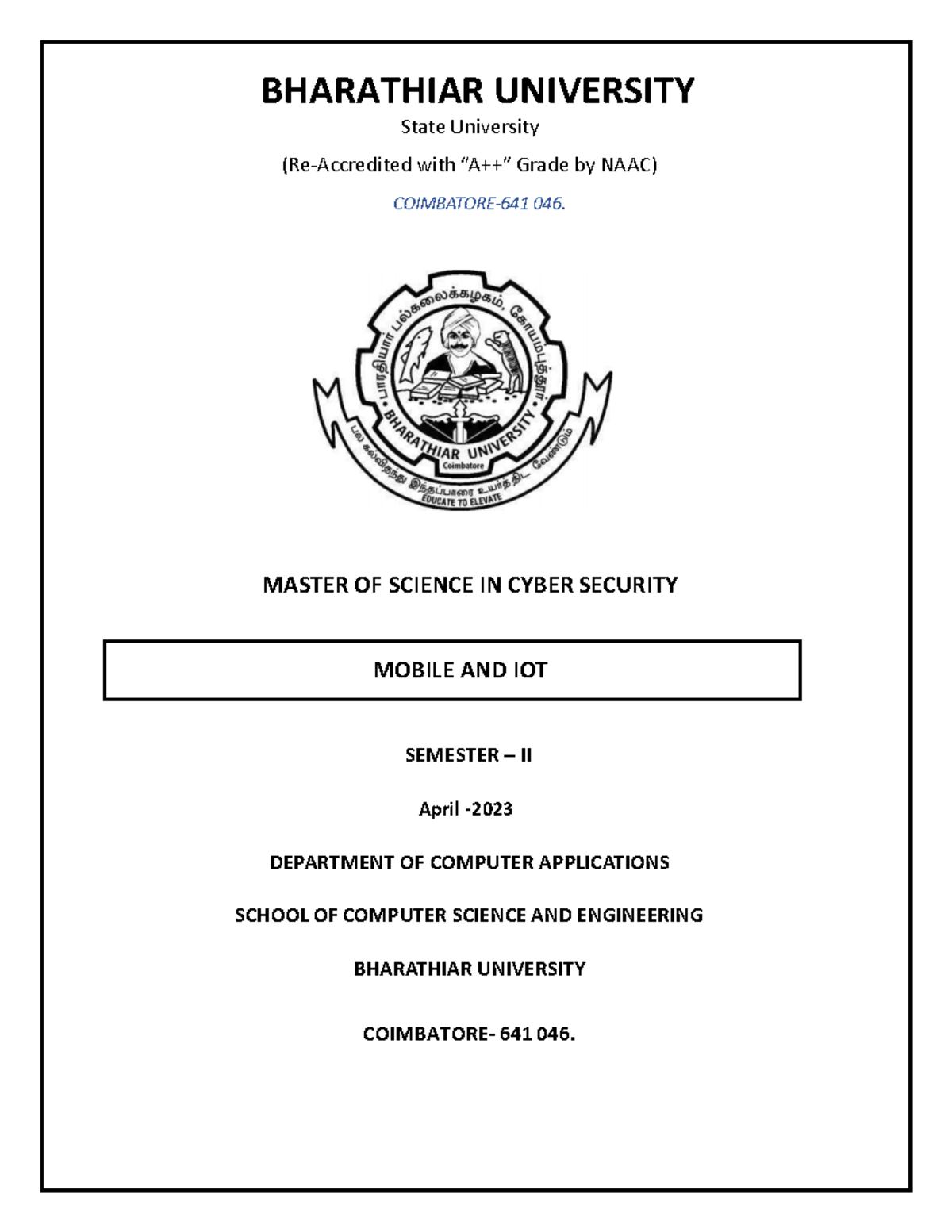 Mobile Iot lab manual - BHARATHIAR UNIVERSITY State University (Re-Accredited with “A++” Grade ...