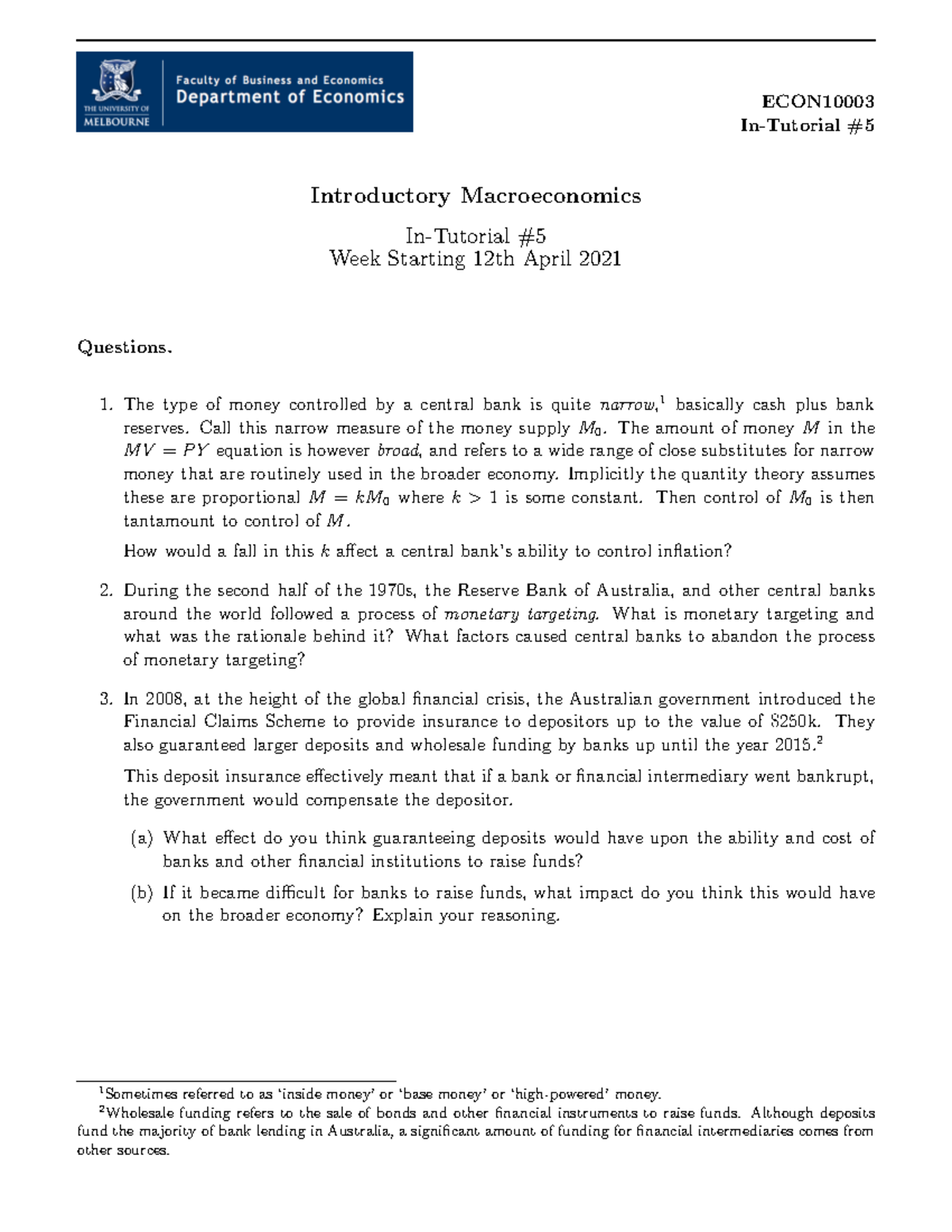 In tutorial 5 solutions - ECON In-Tutorial # Introductory ...