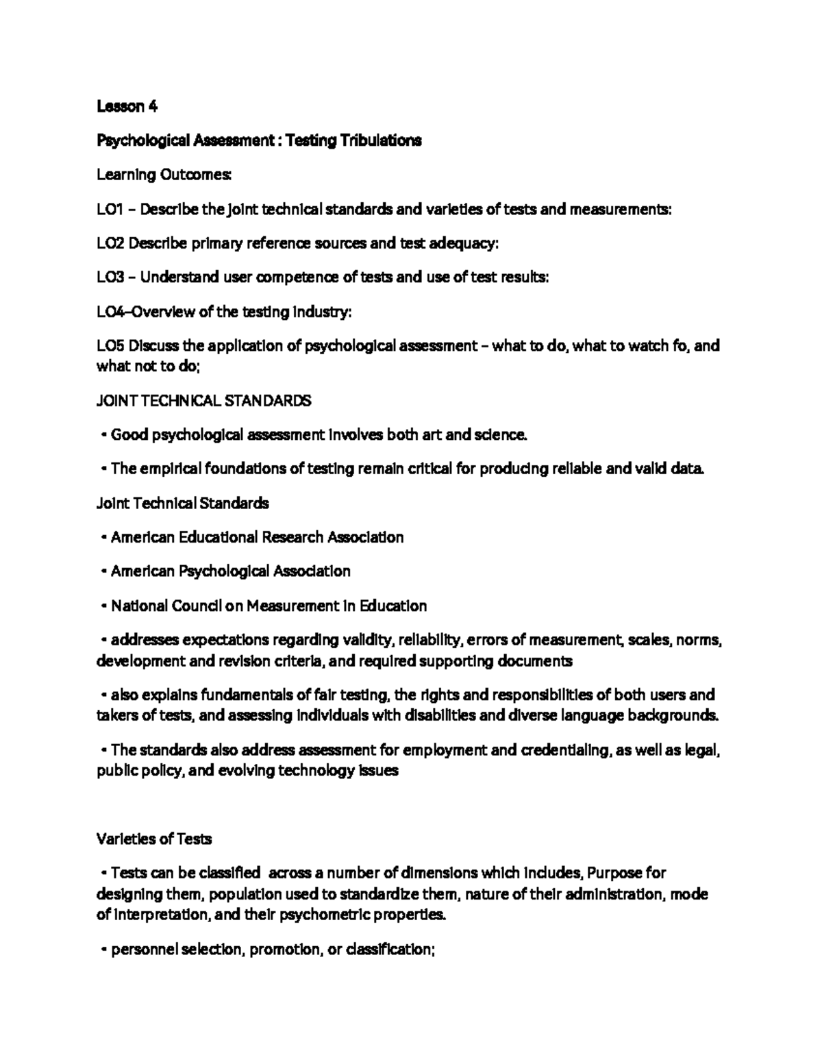 Lesson 4 - Lesson 4 Psychological Assessment : Testing Tribulations ...
