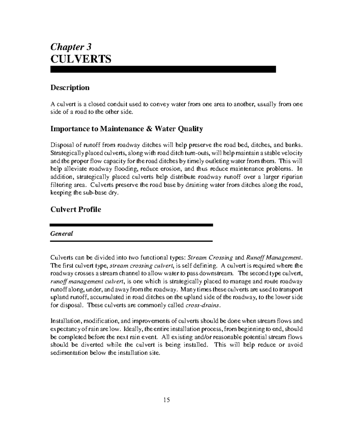 Construction and maintenance of a culvert - Chapter 3 CULVERTS ...