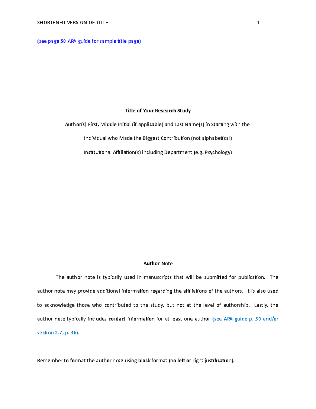 FULL EDITION APA Format Template PAPER - (see page 50 APA guide for ...