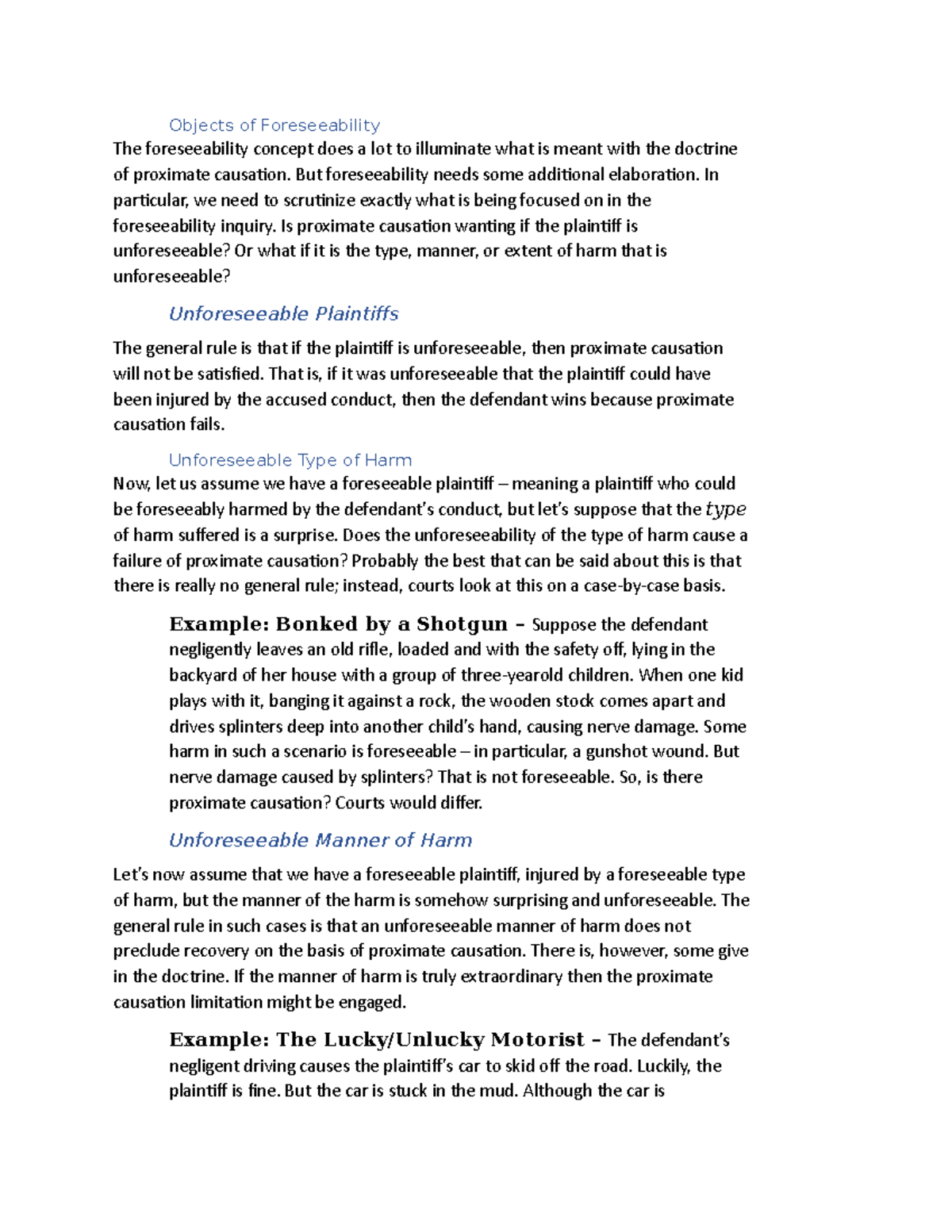 Tort law m64 - Tort law - Objects of Foreseeability The foreseeability ...