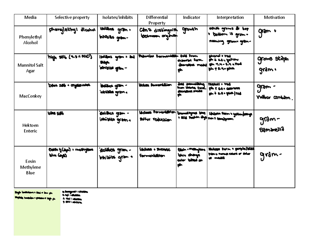 Selective+Media+I+Table - Media Selective property Isolates/inhibits ...