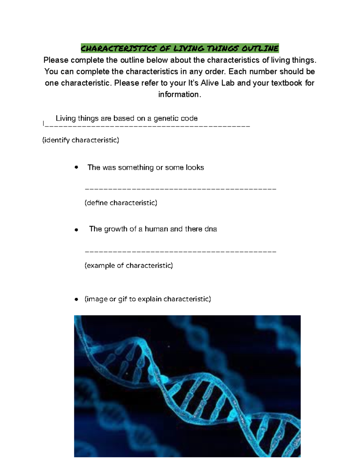 Characteristics of Living Things Outline - Google Docs ...