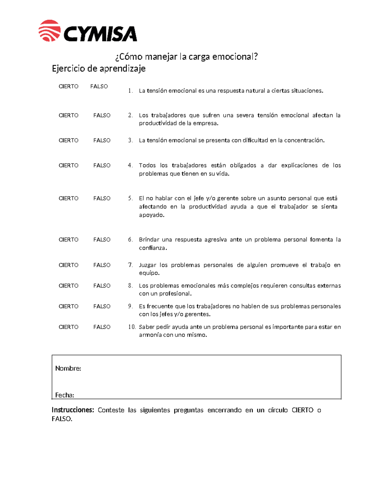 Examen Cómo manejar la carga emocional - ¿Cómo manejar la carga ...