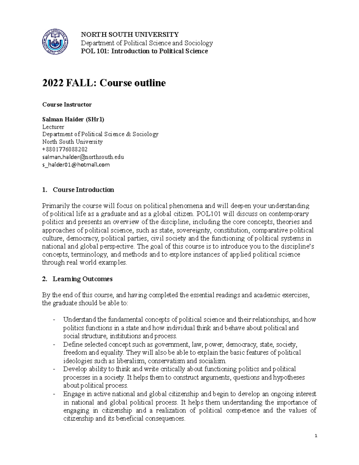 POL101 Course+Outline - Department of Political Science and Sociology ...